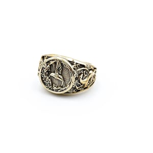 Hummingbird Brass Signet Ring, Good Luck Animal Jewelry - Etsy