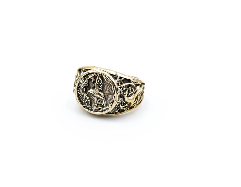 Hummingbird Brass Signet Ring, Good Luck Animal Jewelry - Etsy