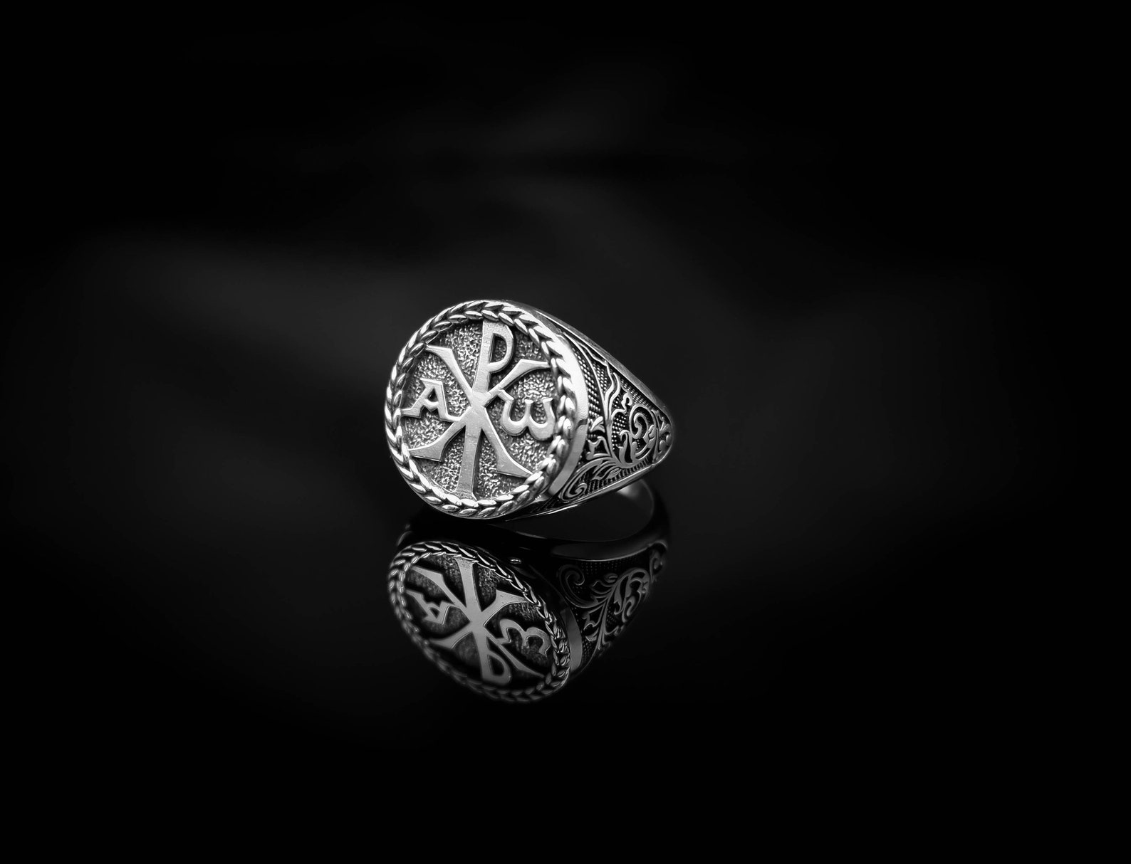 925 Sterling Silver Chi Rho Ring, Alpha Omega Christian Jewelry - Etsy