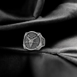 Baphomet Ring, Sigil of Baphomet Inverted Pentagram 925 Sterling Silver Satanic Satan Ring Gift ...