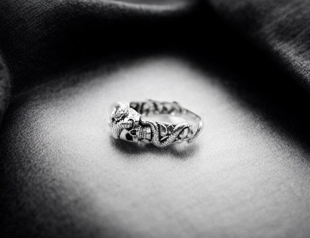 925 Sterling Silver Skull With Snake Eye Ring, Snake Skull Ring, Skull ...
