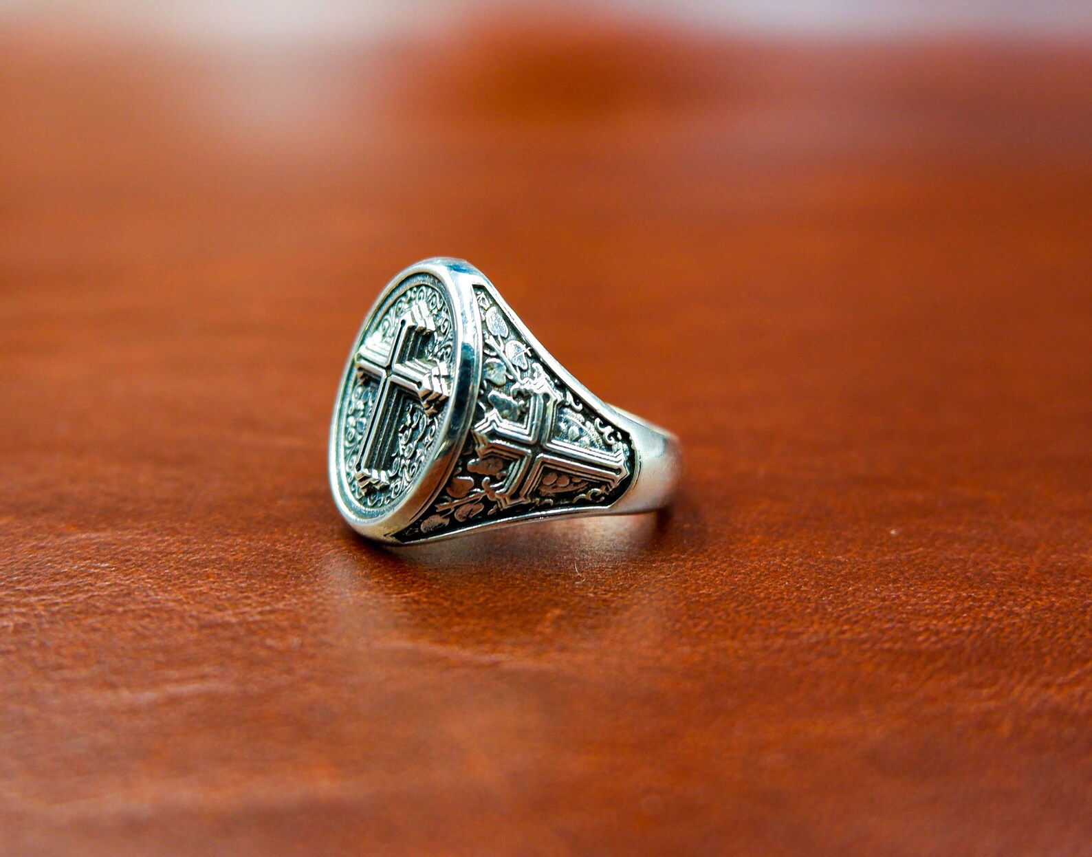 925 Sterling Silver Signet Cross Ring, Christian Jewelry Gift - Etsy
