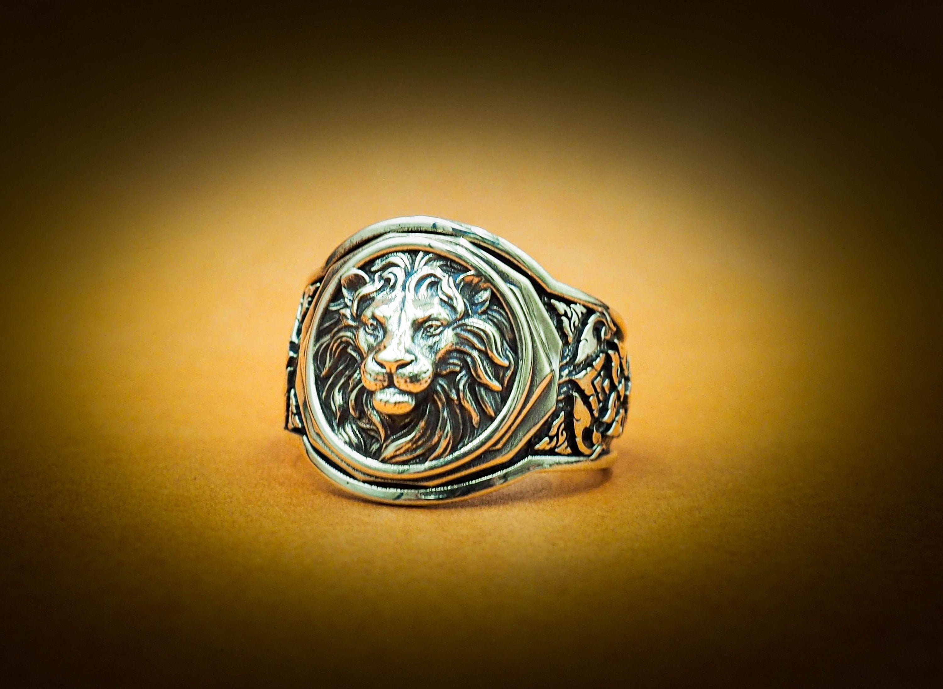 Lion Men's Ring Lion Head Signet Ring African Lion Men - Etsy