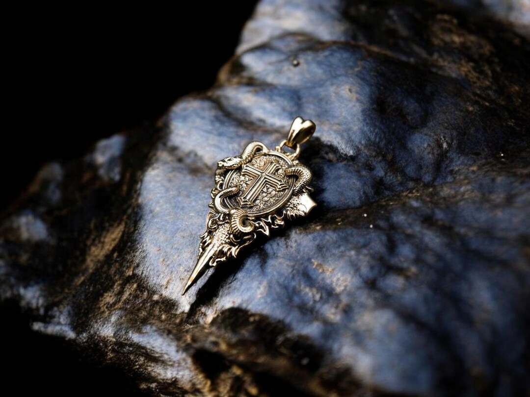 Signet Cross Pendant With Snake, Jesus Cross Men's Pendant Christian ...