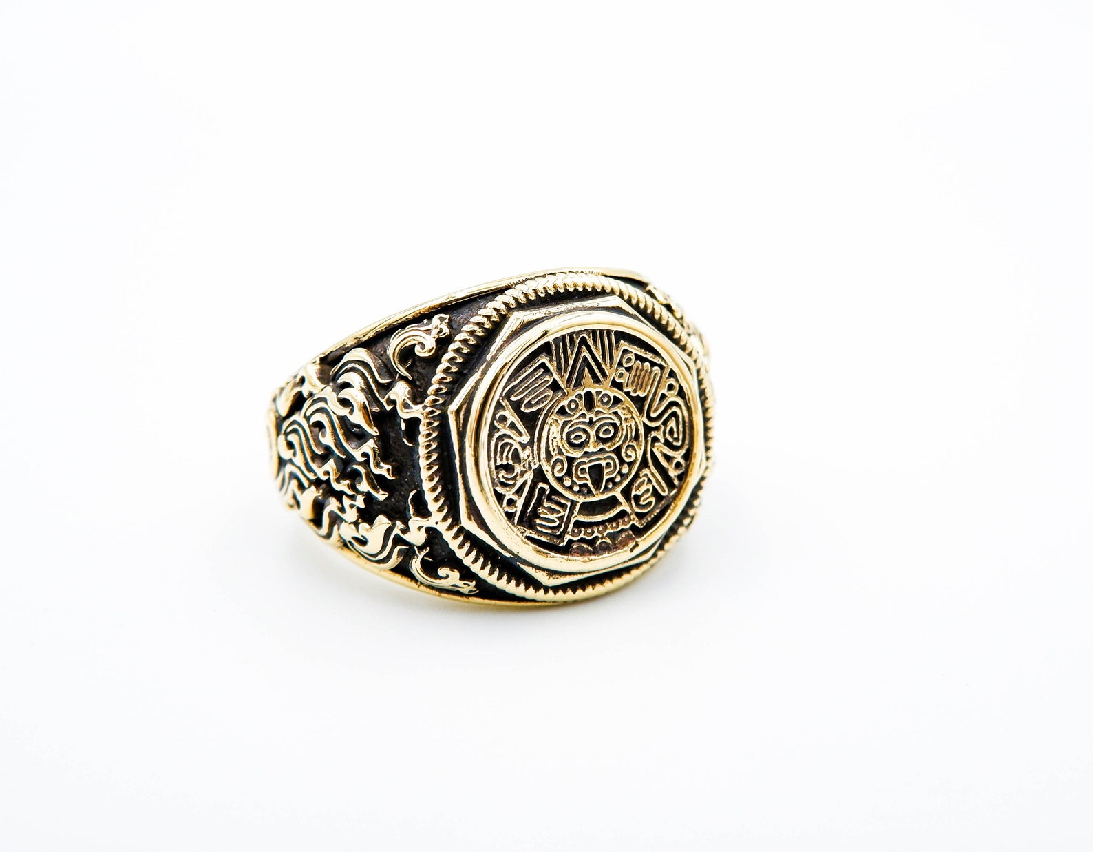 Mayan Calendar Ring Mexican Ring Aztec Calendar Solid Brass - Etsy