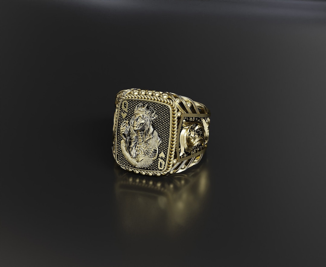 Playing Card Queen Ring, Queen of Hearts Playing Card Ring, Card Ring ...