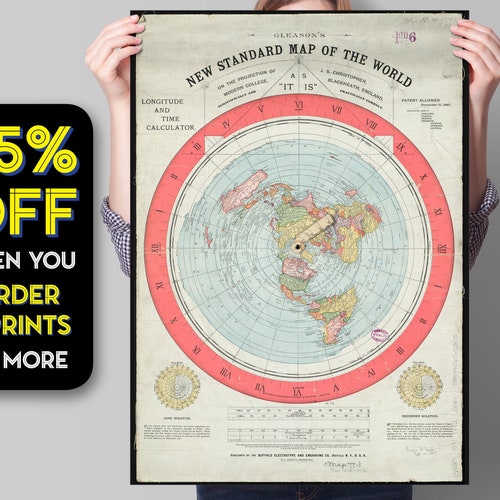 Flat Earth Map Alexander Gleason's 'the New Standard - Etsy