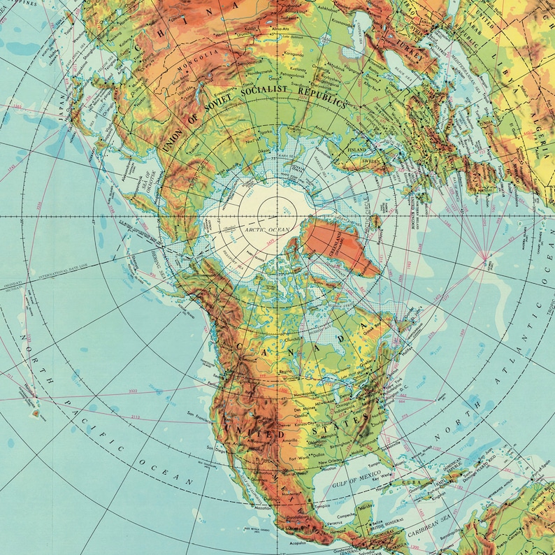 U.S Air Force Physical-political Chart of the World azimuthel | Etsy UK