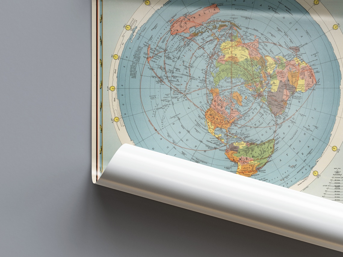 Flat Earth Map - Cbs American School of the Air Hammond Map Print, Old ...