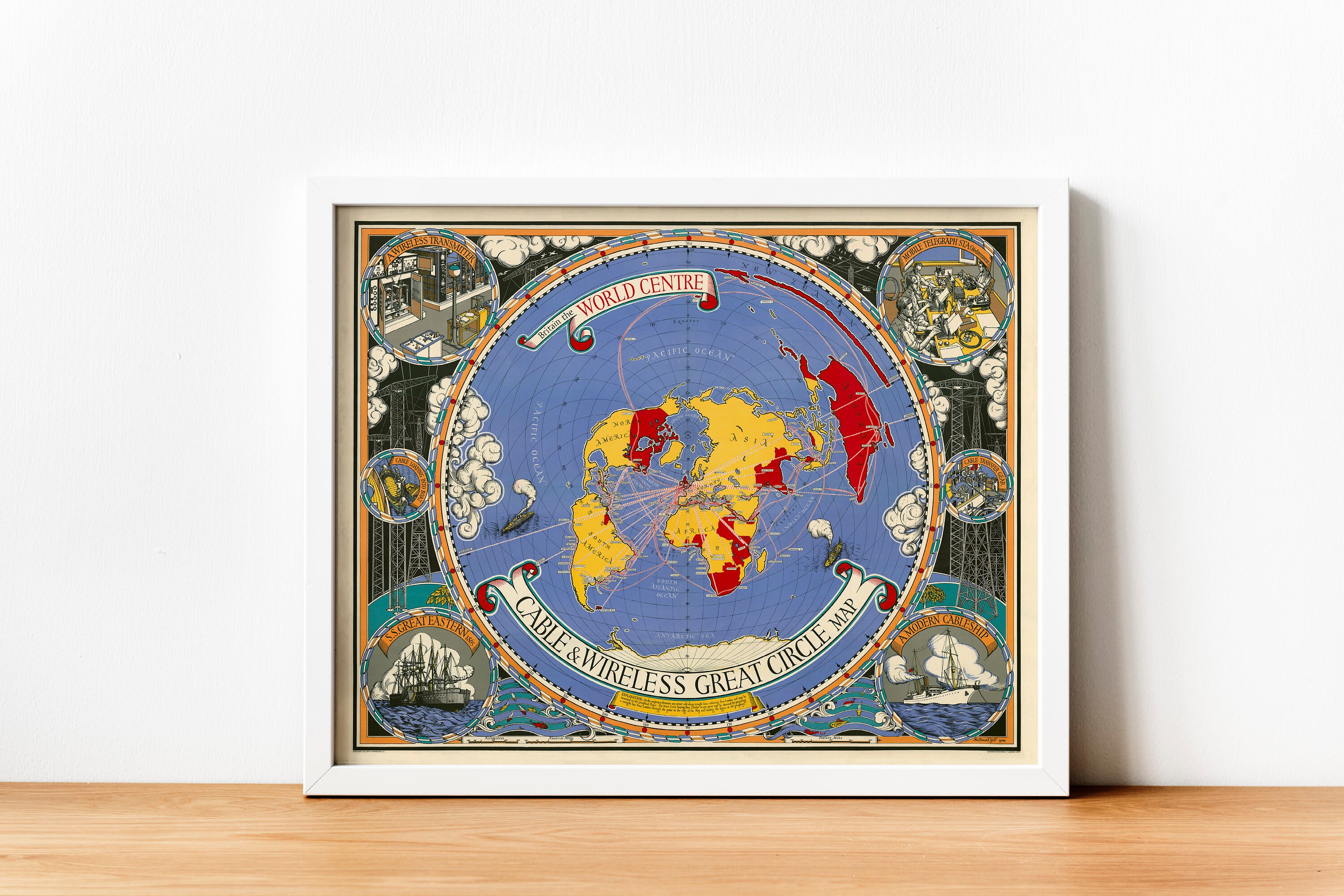 Cable & Wireless Great Circle Map 1945 Macdonald Gill - Etsy