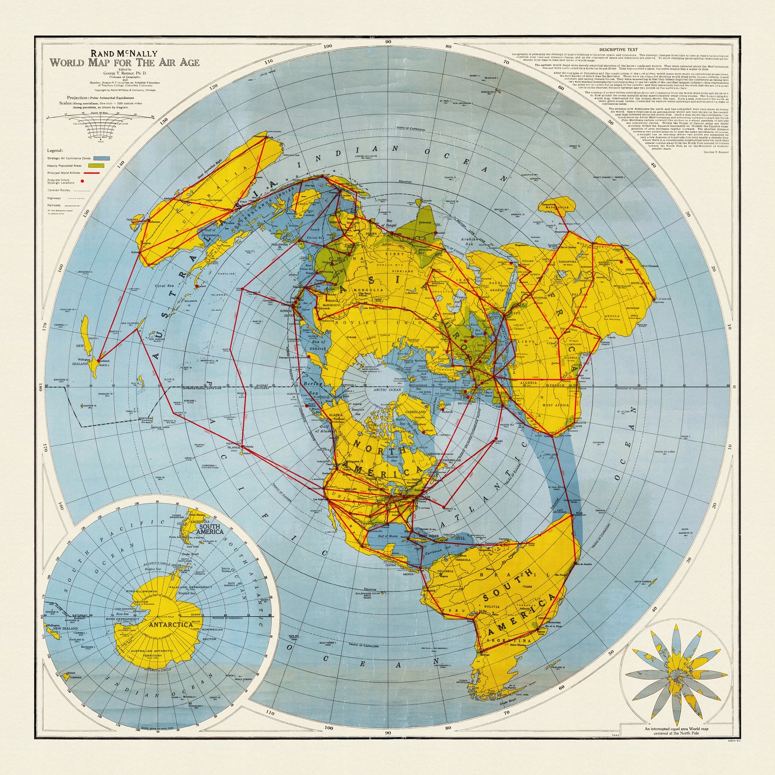 World Map for the Air Age Rand Mcnally Detailed Azimuthel | Etsy UK