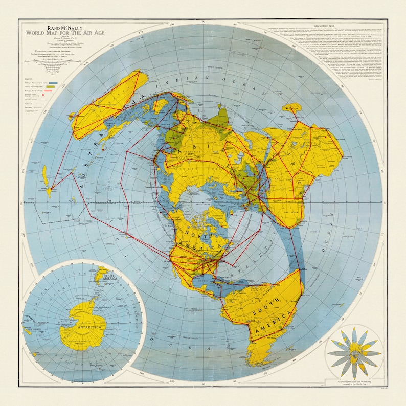 World Map for the Air Age Rand Mcnally Detailed Azimuthel | Etsy UK
