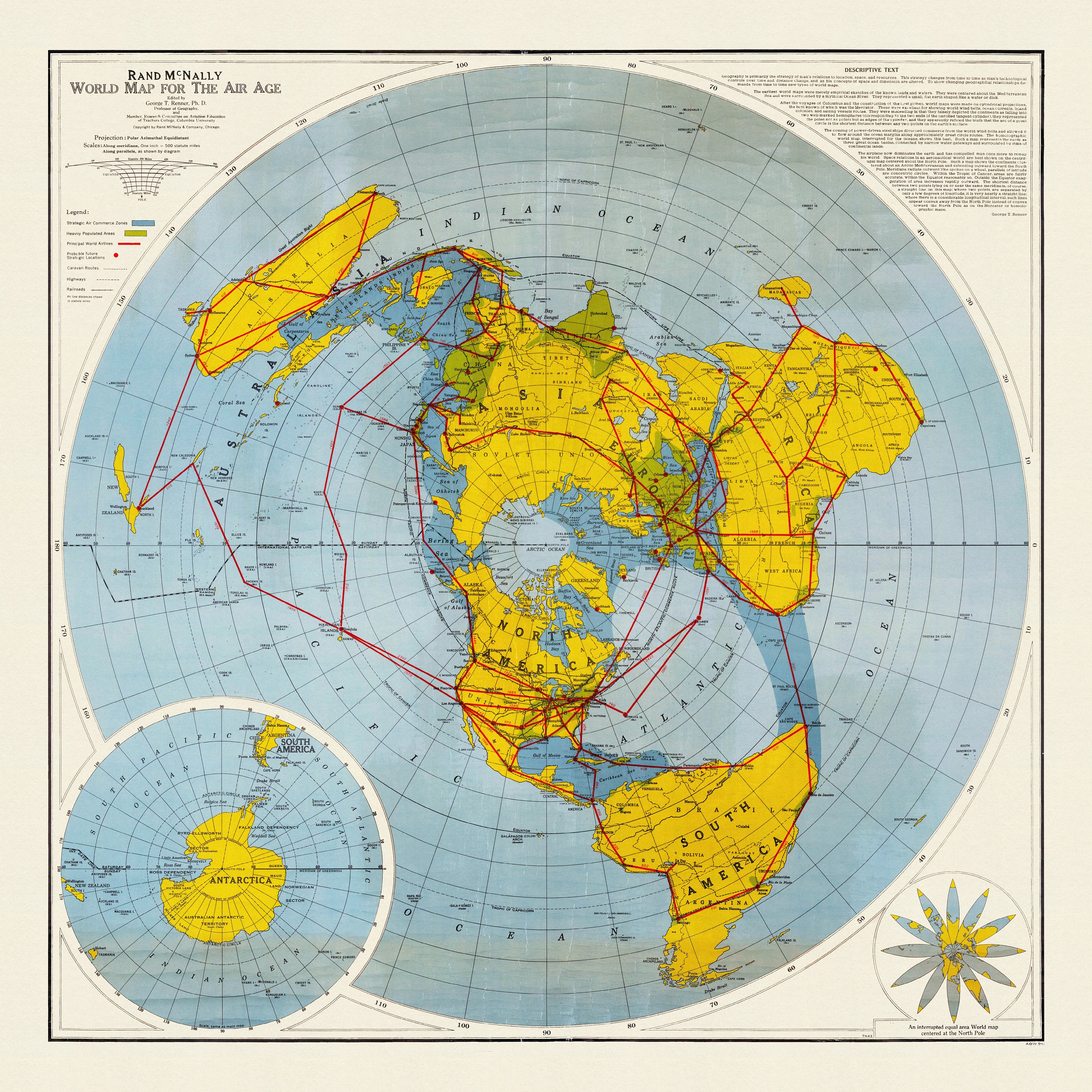 World Map for the Air Age - Rand Mcnally - Detailed Azimuthel ...