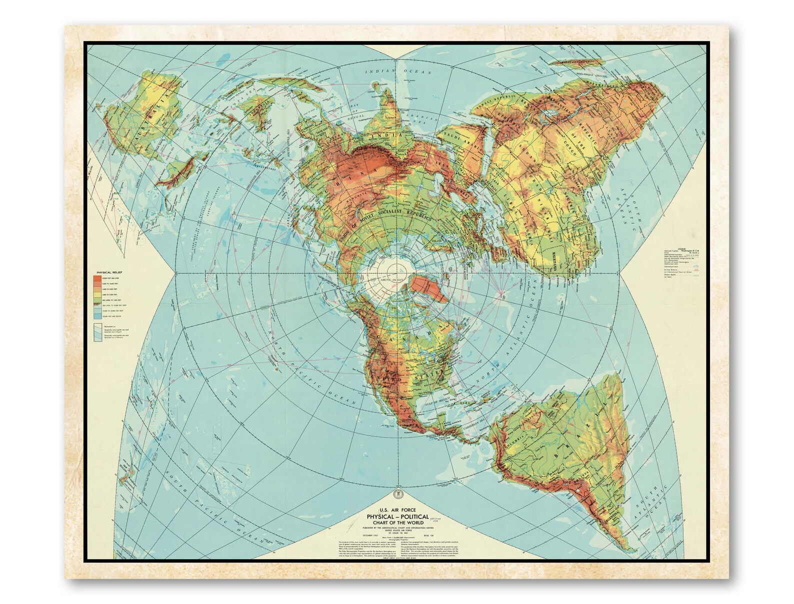 U.S Air Force Physical-Political Chart of the World | Etsy