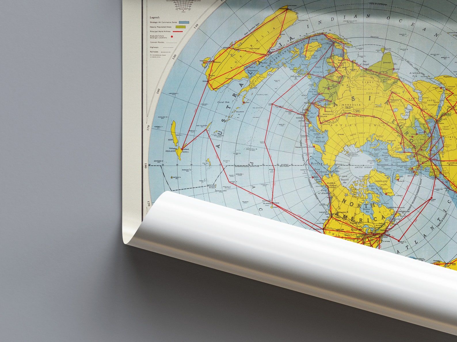 World Map for the Air Age - Rand Mcnally - Detailed Azimuthel ...