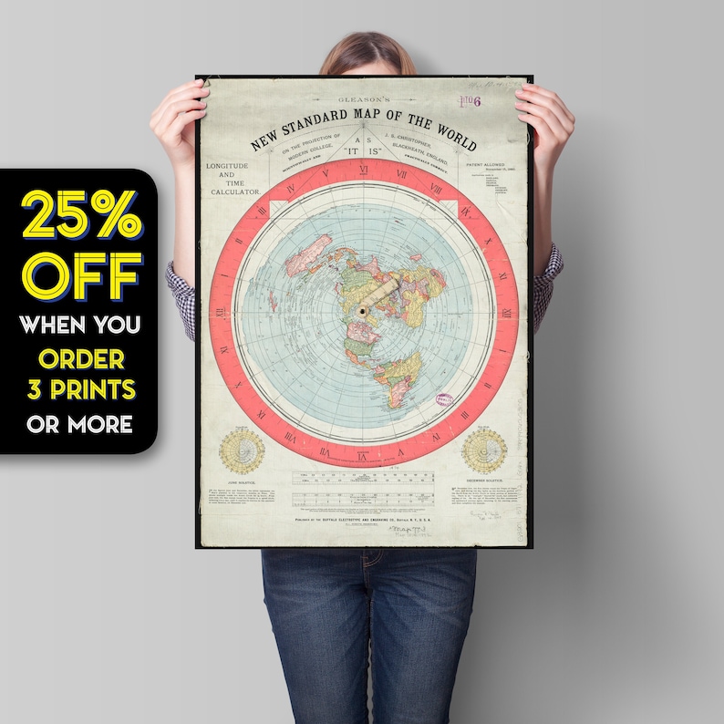 Flat Earth Map Gleason's New Standard Map of the World - Etsy UK