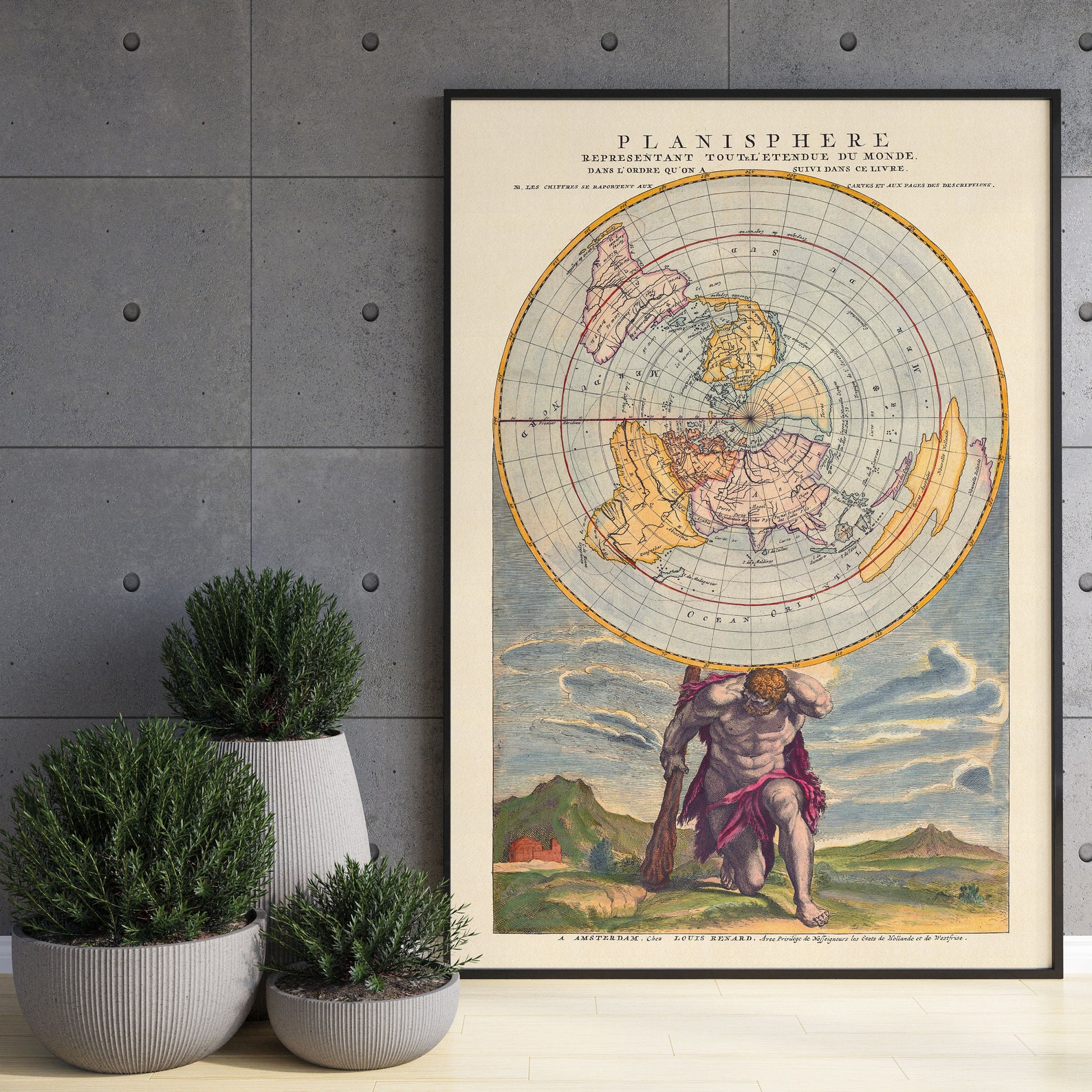 Vintage Flat Earth Planisphere World Map Print 1715 Louis | Etsy