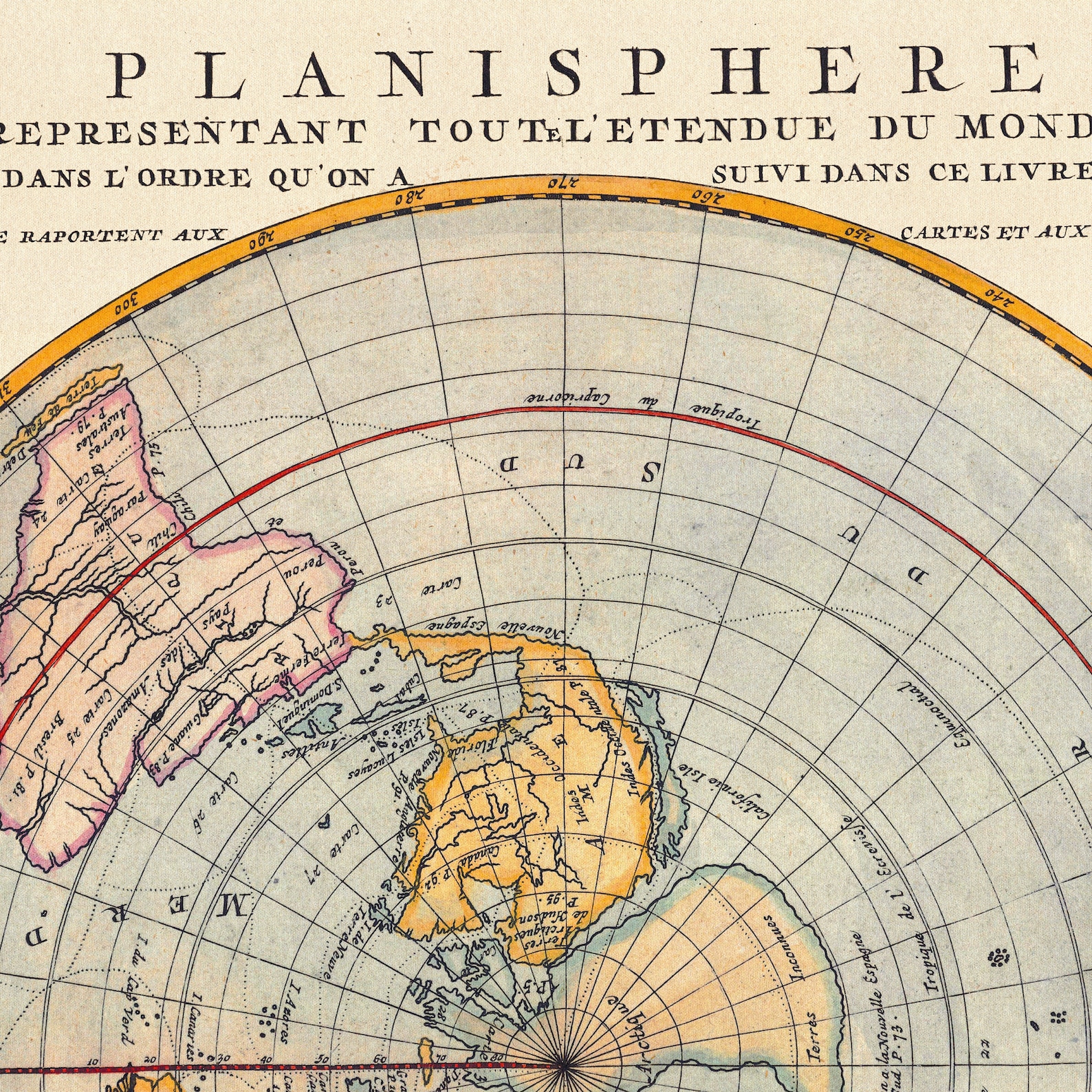 Vintage Flat Earth Planisphere World Map Print 1715 Louis - Etsy Canada