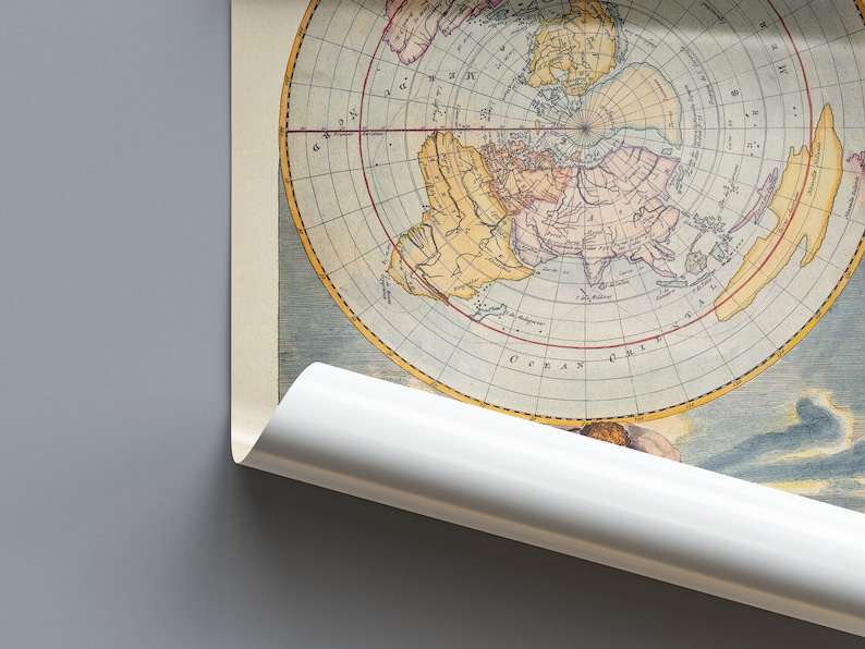 Vintage Flat Earth Planisphere World Map Print 1715 Louis | Etsy