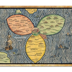 The Bünting Clover Leaf Map the World in a Cloverleaf Old Map, Large ...