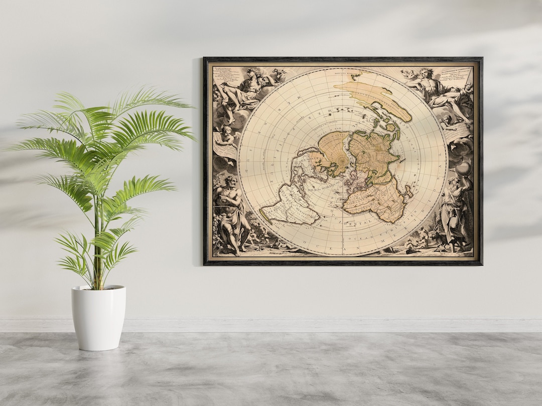 Old World Map Poster, Flat Earth Style Print, Antique Planisphere ...