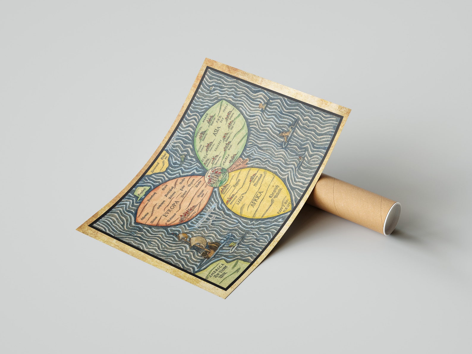 The Bünting Clover Leaf Map (the World in a Cloverleaf) Old Map, Large ...