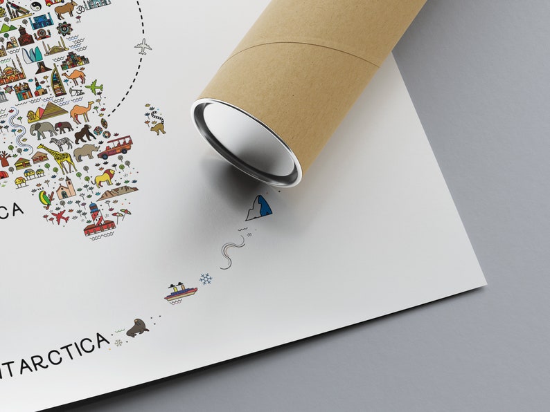 Illustrated Flat Earth Map Cartoon Map Featuring Landmarks - Etsy UK