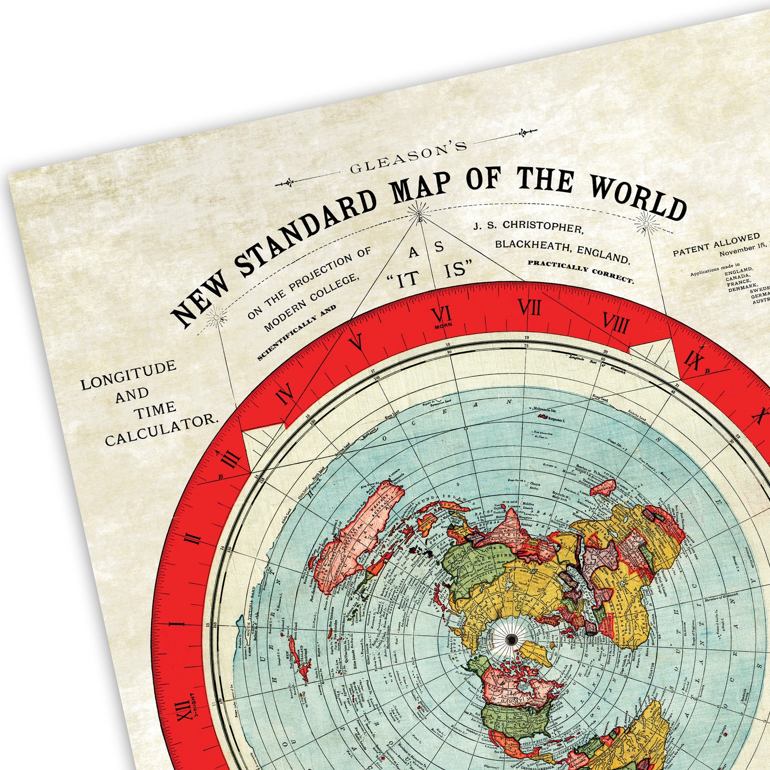 Flat Earth Gleason Map RESTORED EDITION Old Map, Large Map, Antique ...