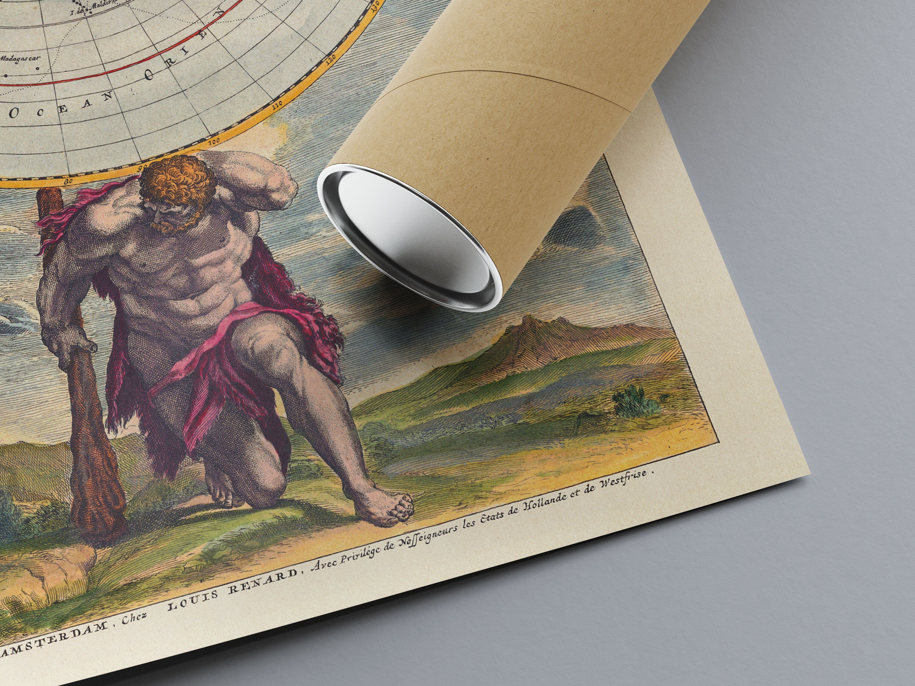 Vintage Flat Earth Planisphere World Map Print 1715 Louis - Etsy Canada