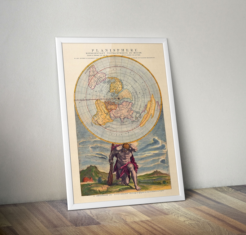 Vintage Flat Earth Planisphere World Map Print 1715 Louis | Etsy