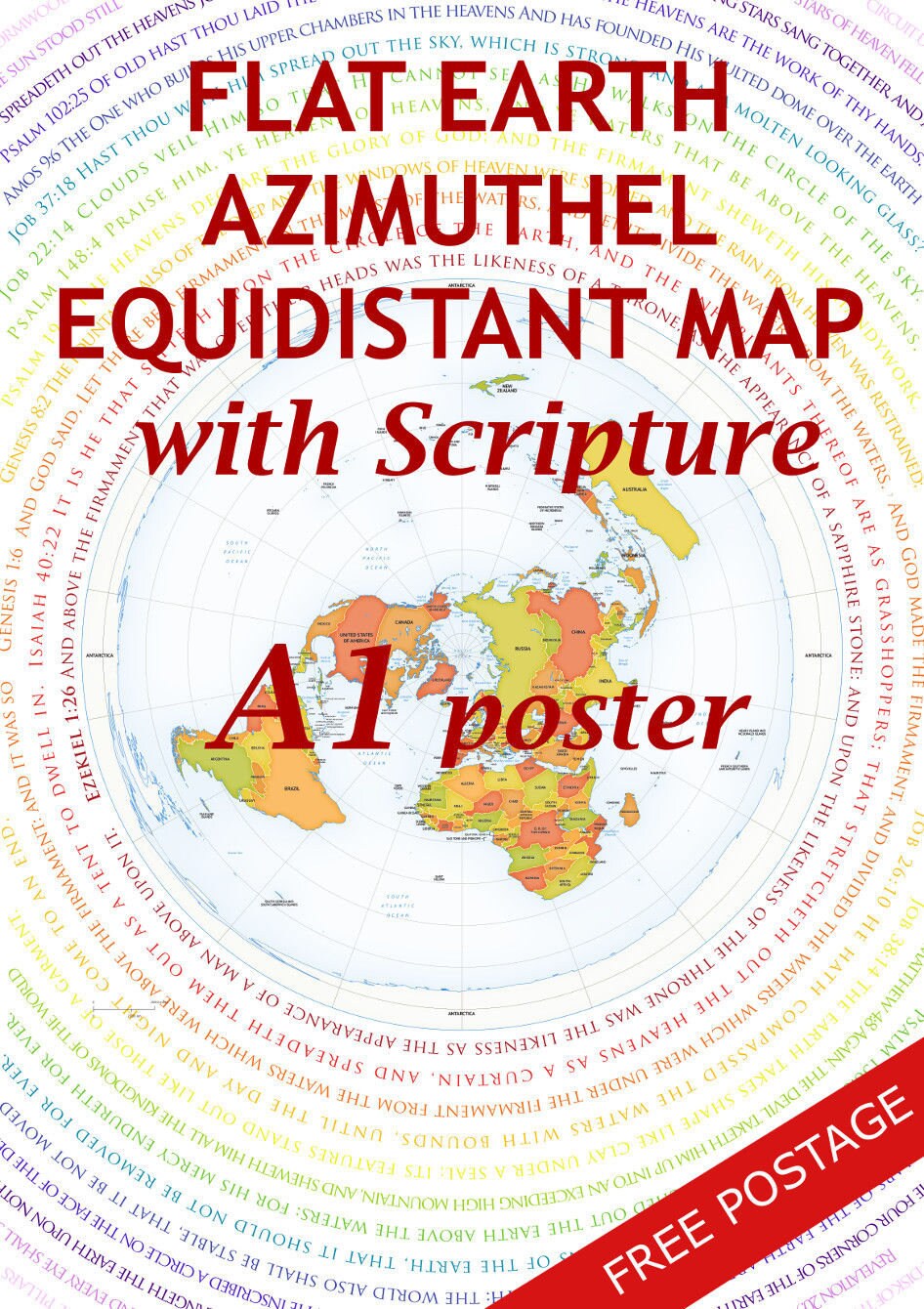 Flat Earth Map With Biblical Scripture A1 PosterAzimuthel | Etsy