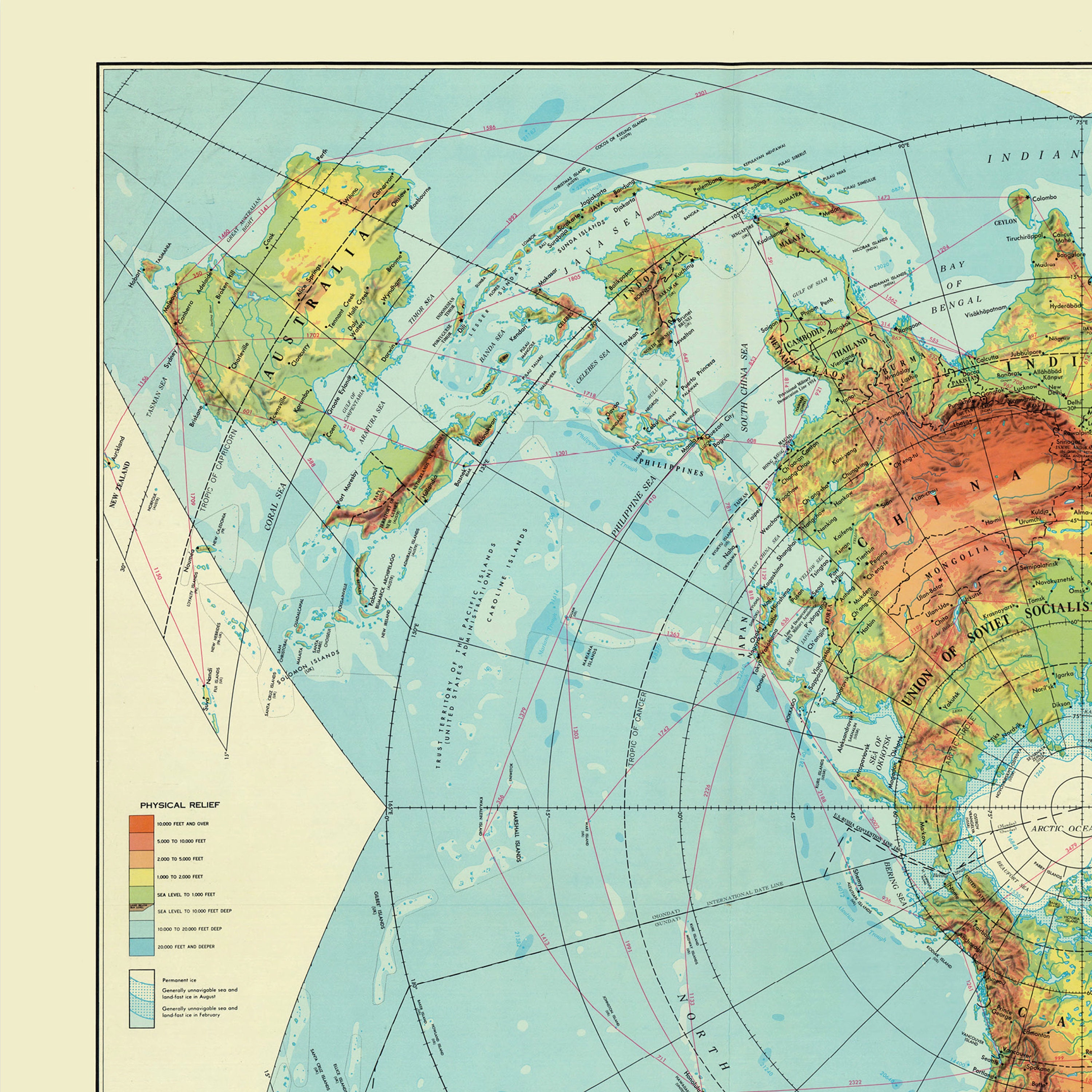 U.S Air Force Physical-political Chart of the World azimuthel | Etsy UK