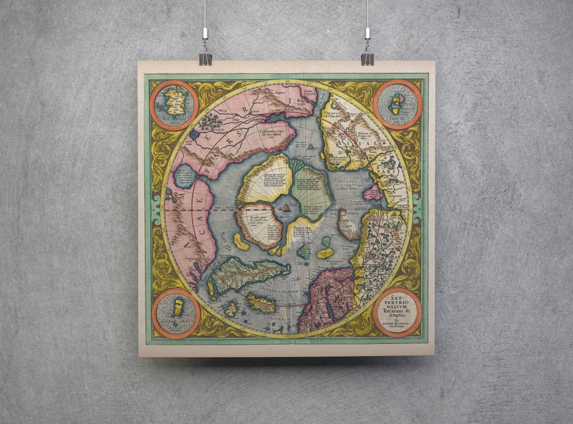 Map Mercator 1606 North Pole Arctic Septentrionalium Terrarum Pictorial ...