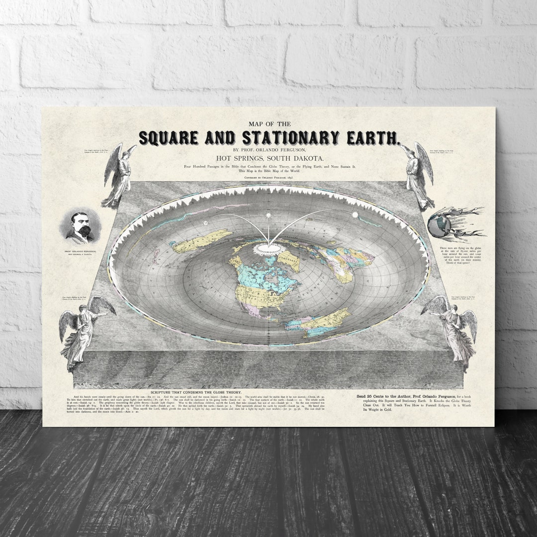 Orlando Ferguson Square and Stationary Flat Earth Map Poster, Old Map ...
