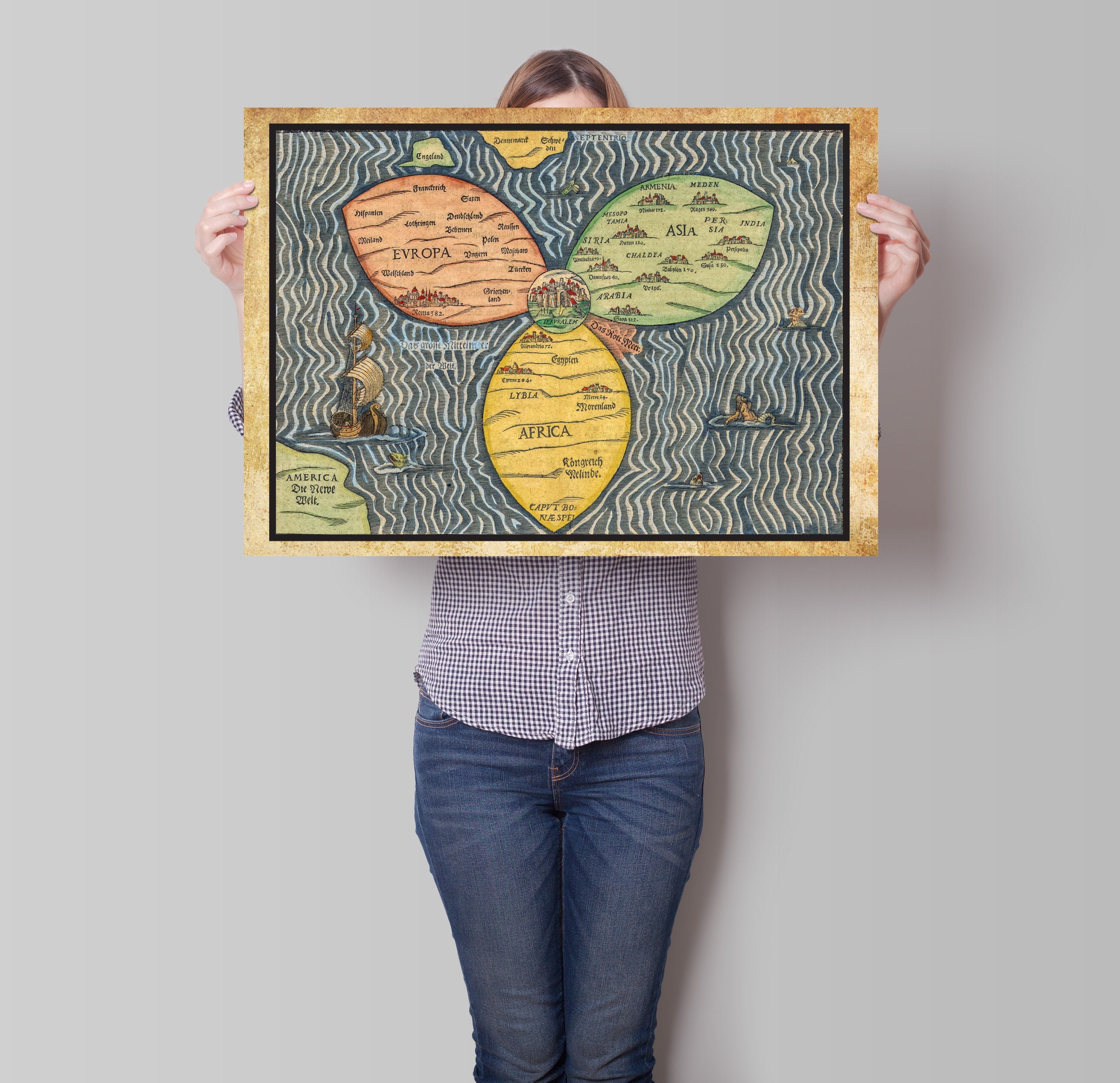 The Bünting Clover Leaf Map (the World in a Cloverleaf) Old Map, Large ...