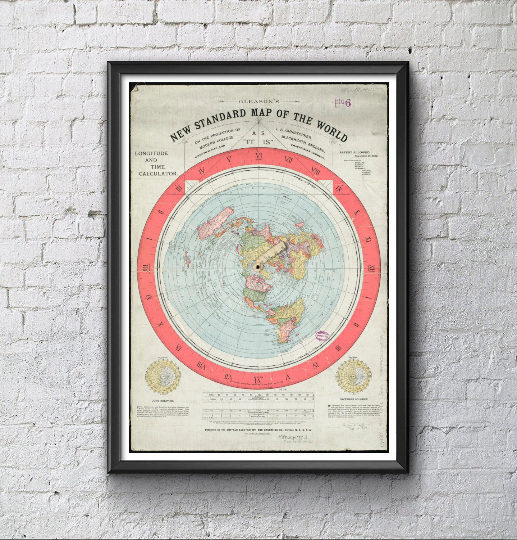 Flat Earth Map Gleason's New Standard Map of the World | Etsy