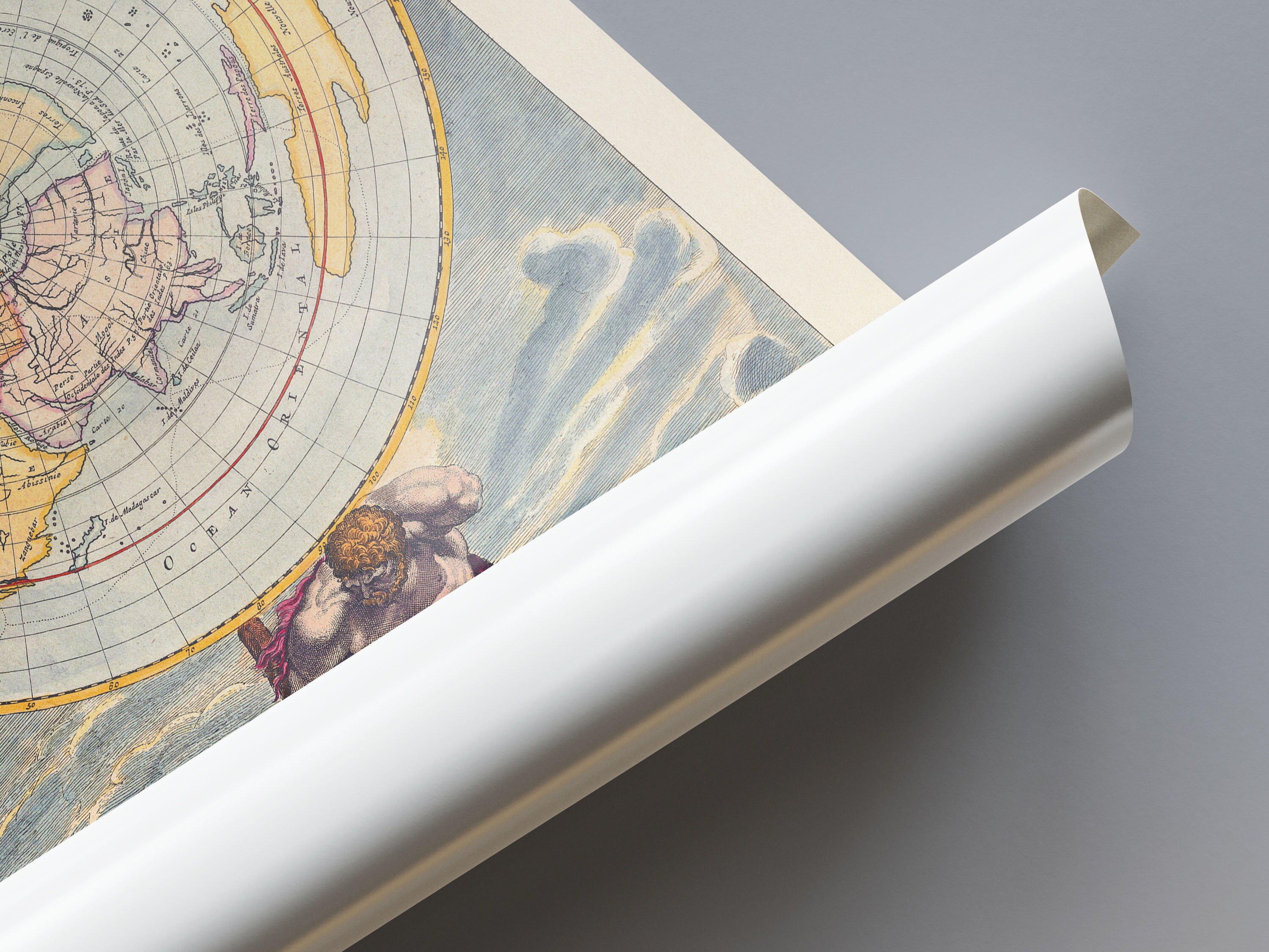 Vintage Flat Earth Planisphere World Map Print 1715 Louis | Etsy