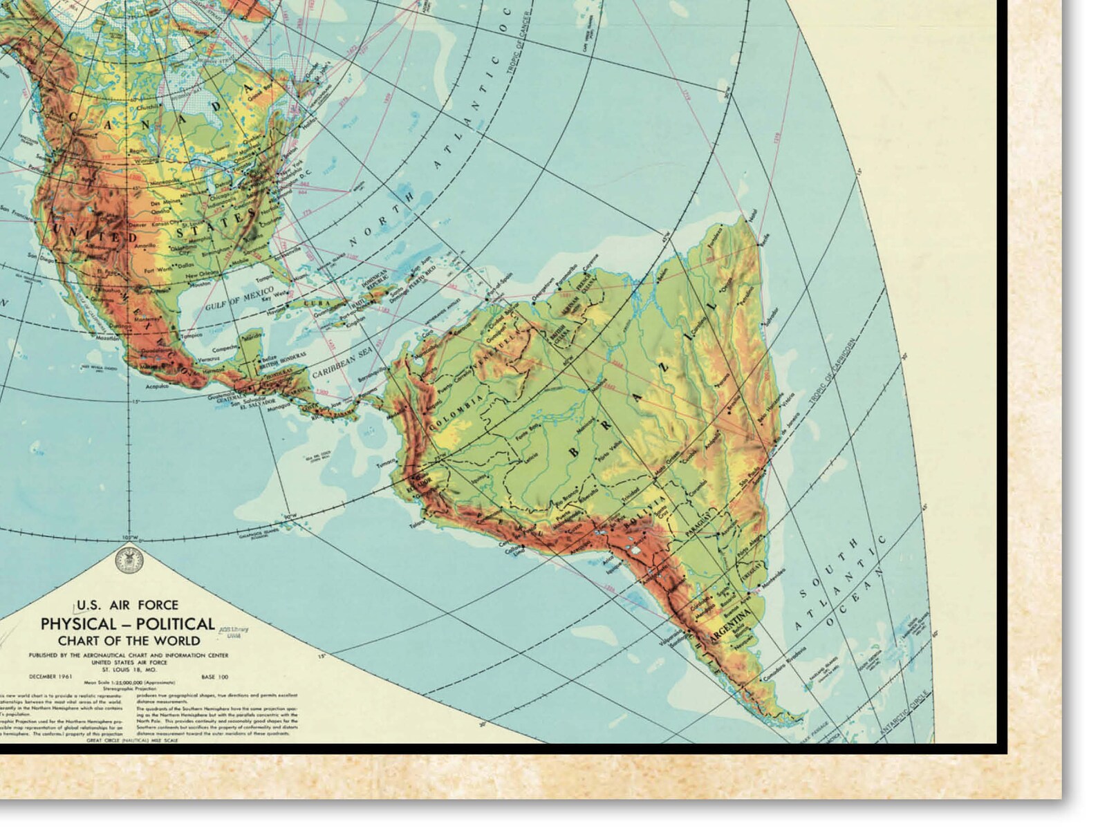 U.S Air Force Physical-Political Chart of the World | Etsy