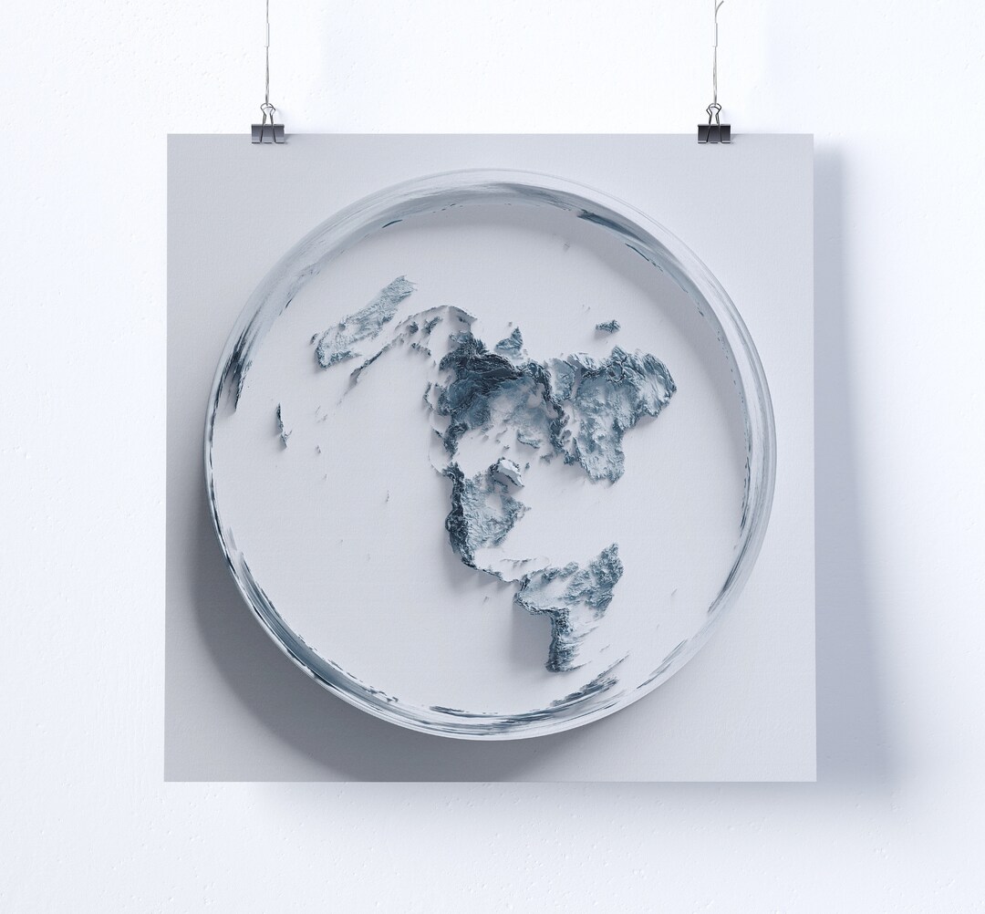 Flat Earth Artistic Relief Map: Earth's Azimuthal Projection - Etsy