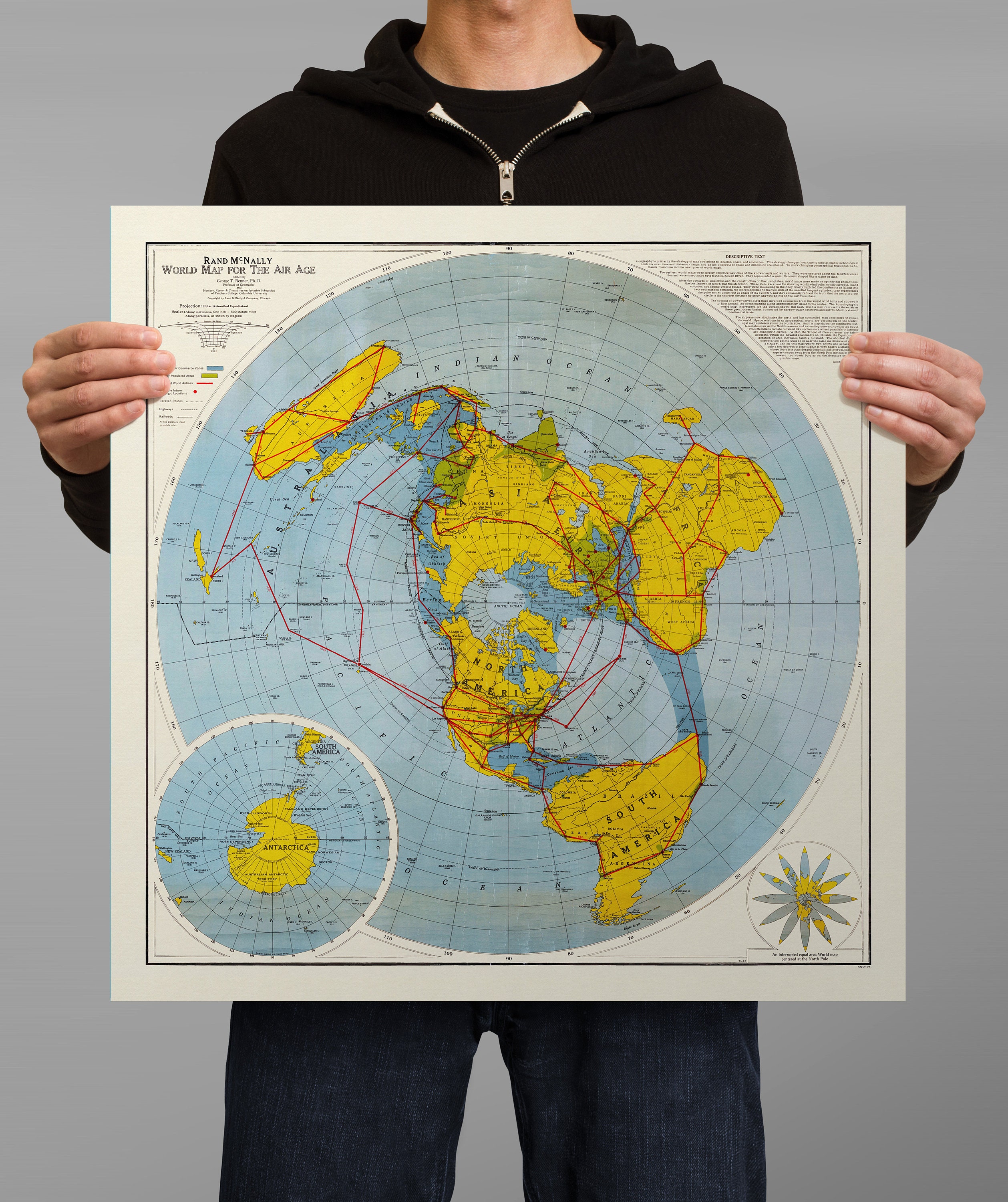 World Map for the Air Age - Rand Mcnally - Detailed Azimuthel ...