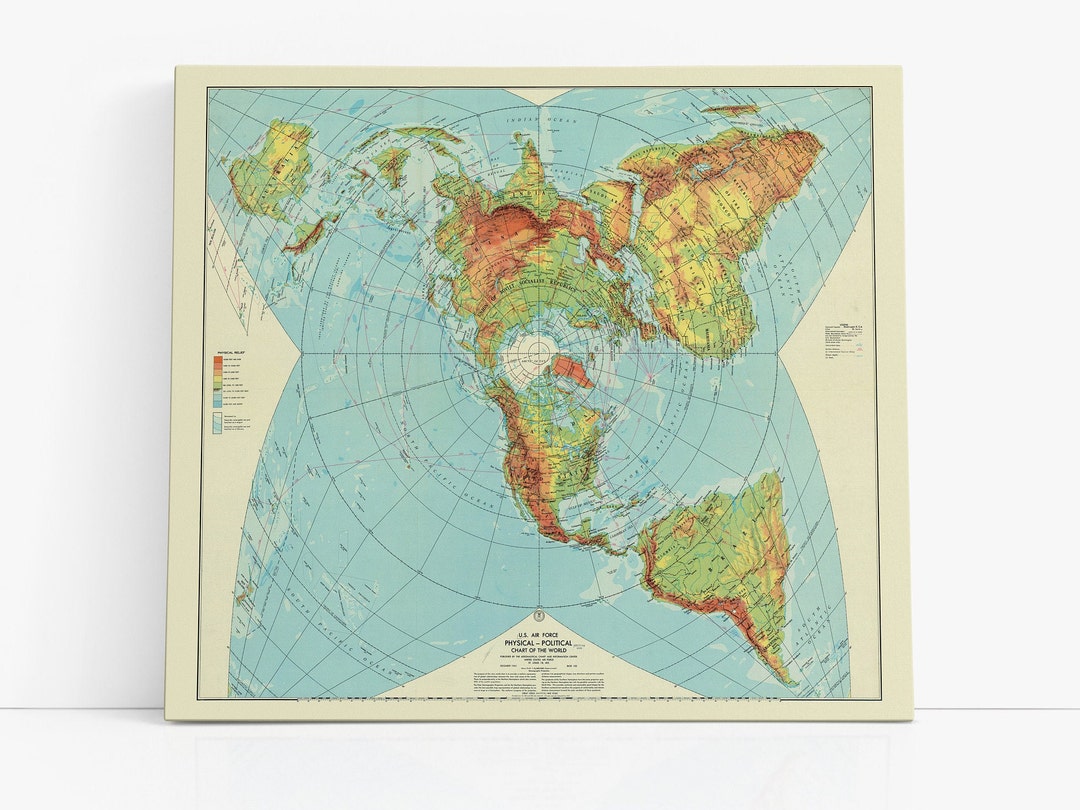 U.S Air Force Physical-political Chart of the World (azimuthel ...
