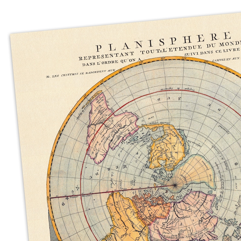 Vintage Flat Earth Planisphere World Map Print 1715 Louis - Etsy Finland
