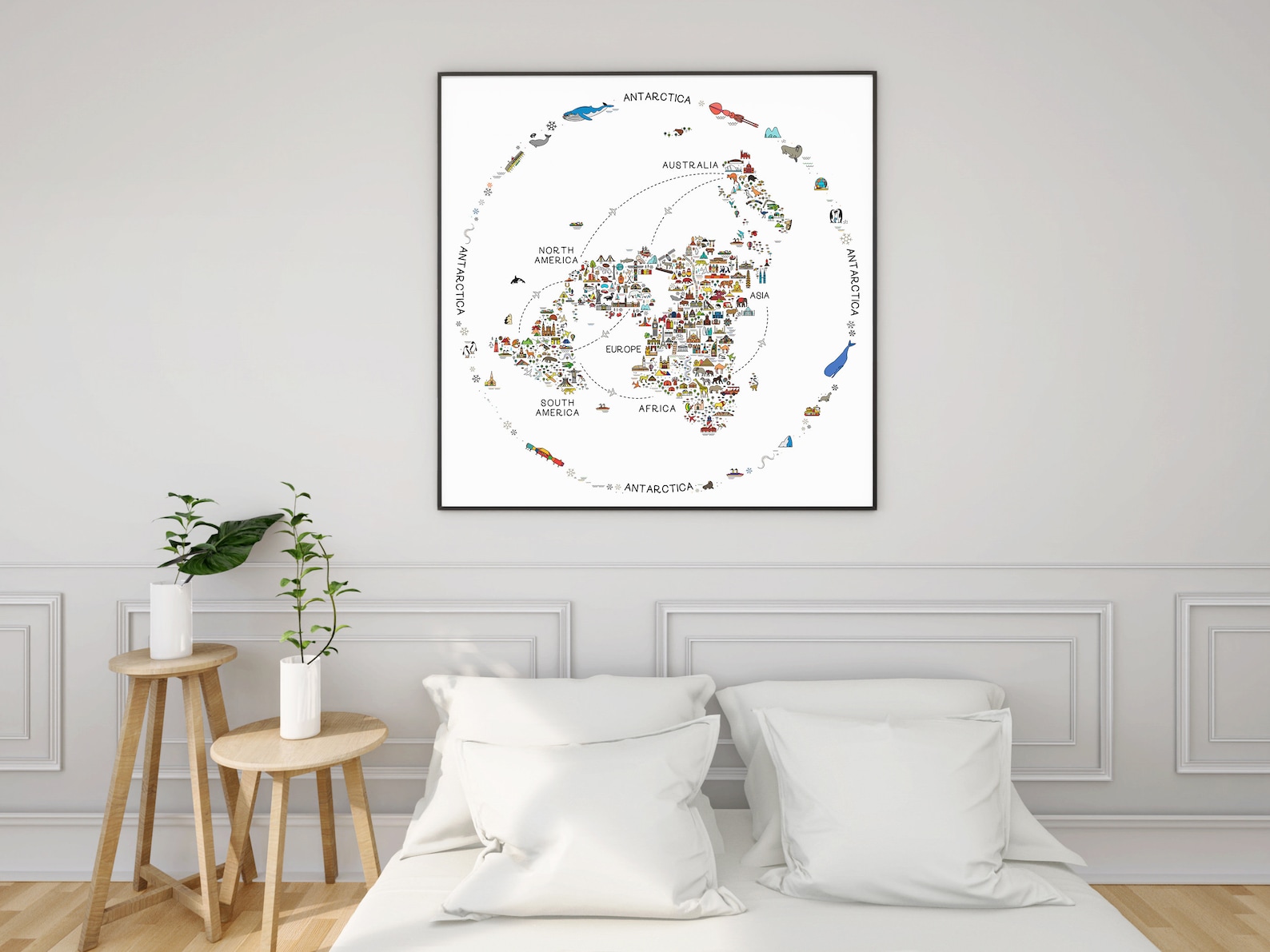 Illustrated Flat Earth Map Cartoon Map Featuring Landmarks - Etsy UK