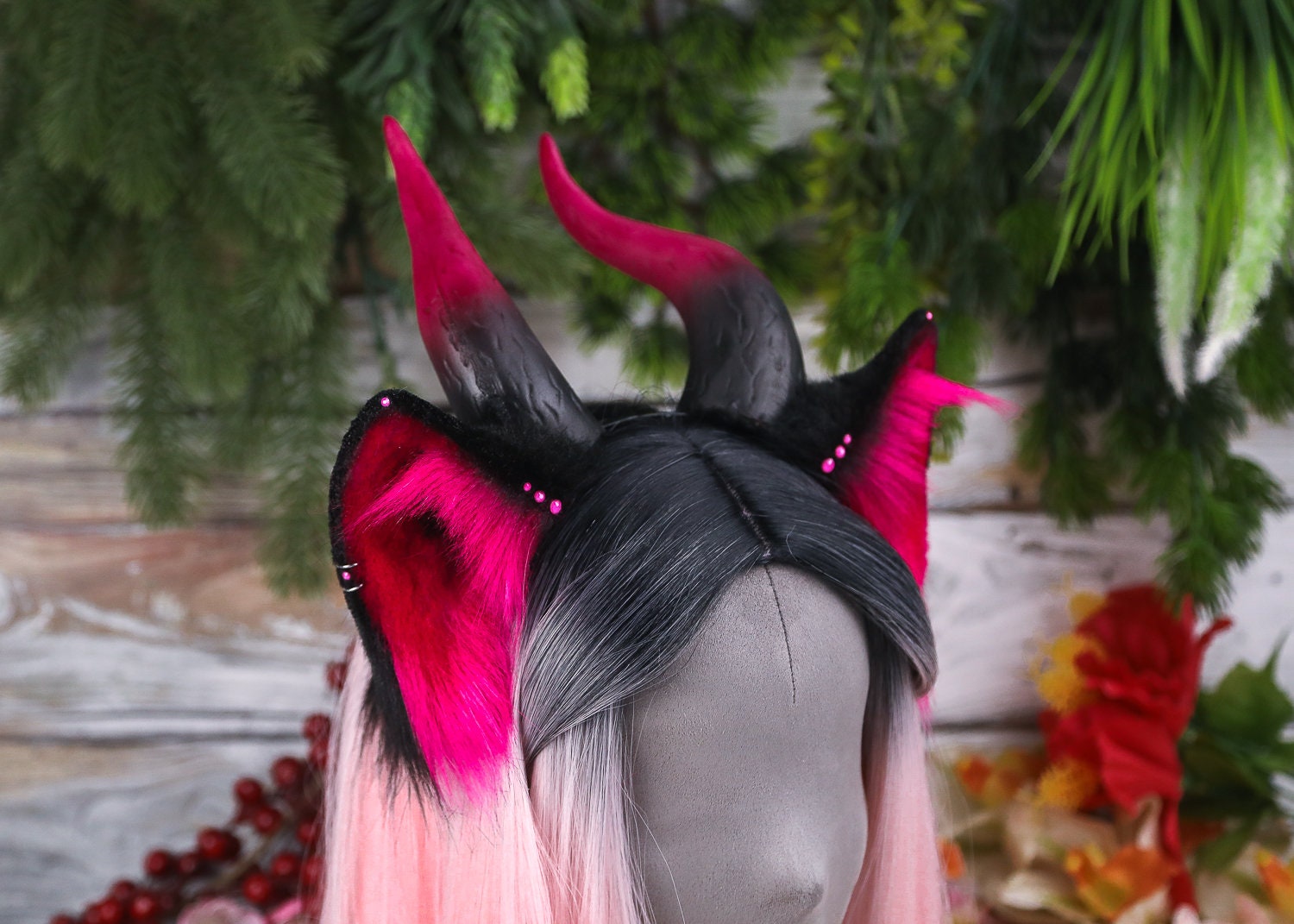 Pink Neon Demon Ears Faux Fur Handmade Cosplay Fox/Wolf Ears | Etsy