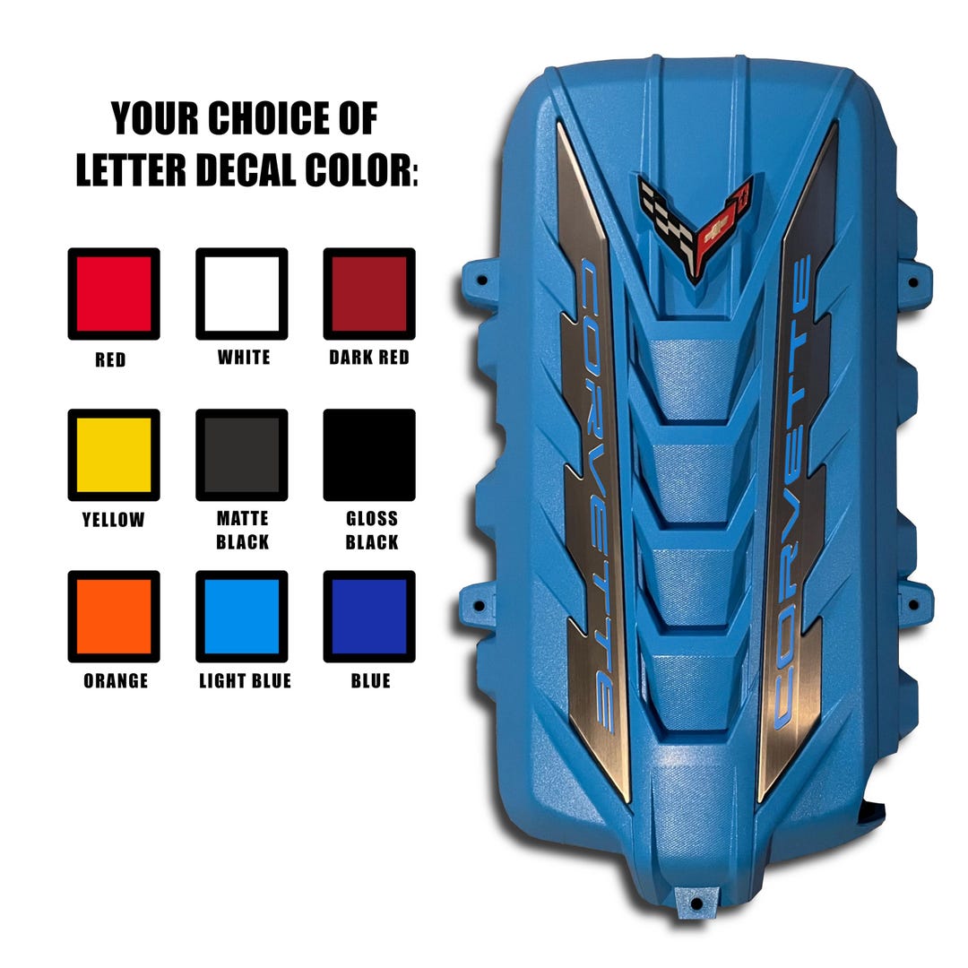 C8 Corvette Engine Cover Custom Painted Rapid Blue With Letter Decals ...