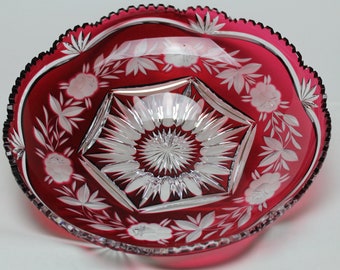 Ruby Cut Glass Bowl | Etsy