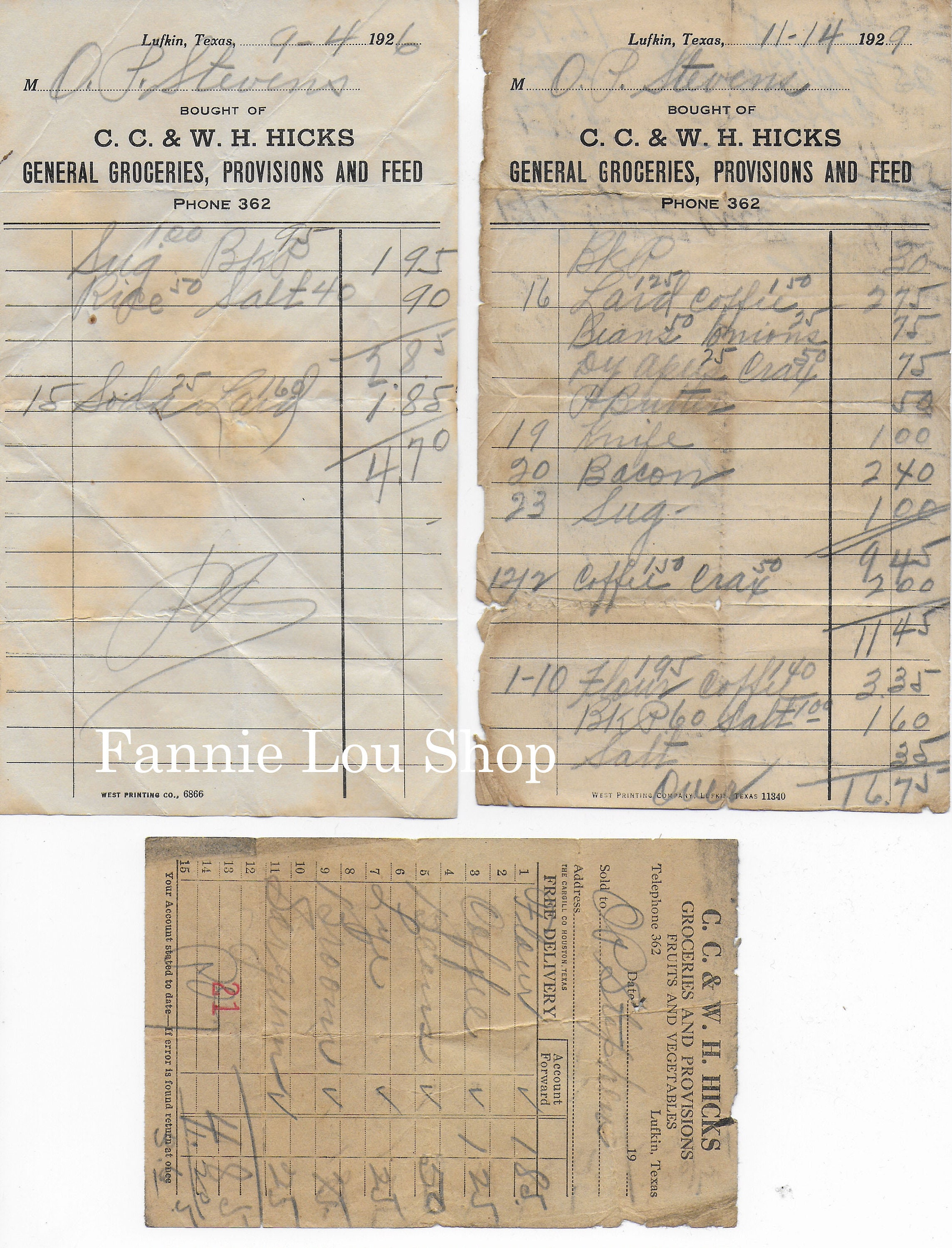 11 Receipts Dating Early 1890's to 1930 One Receipt Handwritten in ...