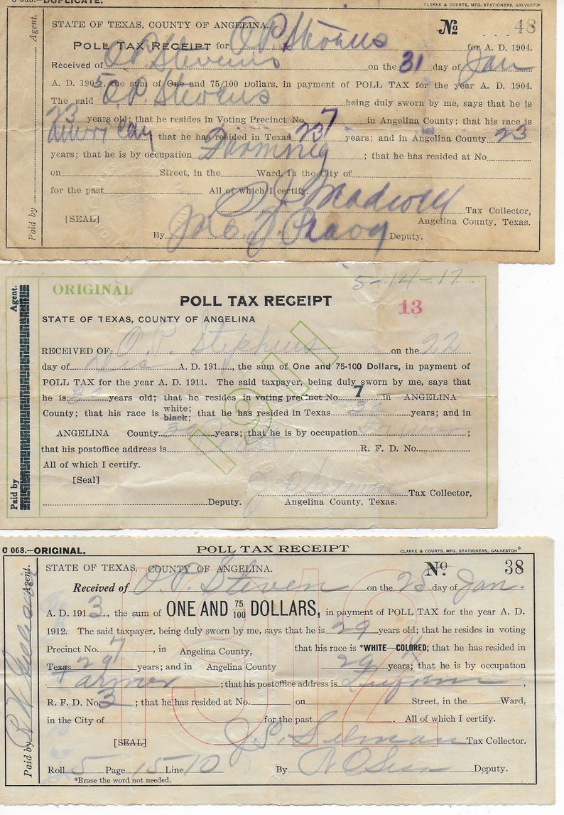 1902 to 1922 Poll Tax Receipts Digital Files; for Downloading and ...