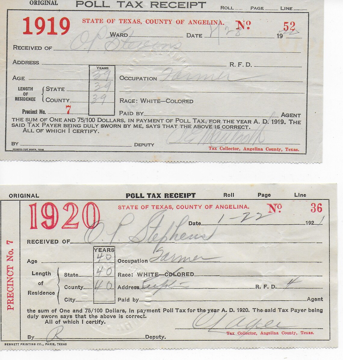 1902 to 1922 Poll Tax Receipts Digital Files; for Downloading and ...