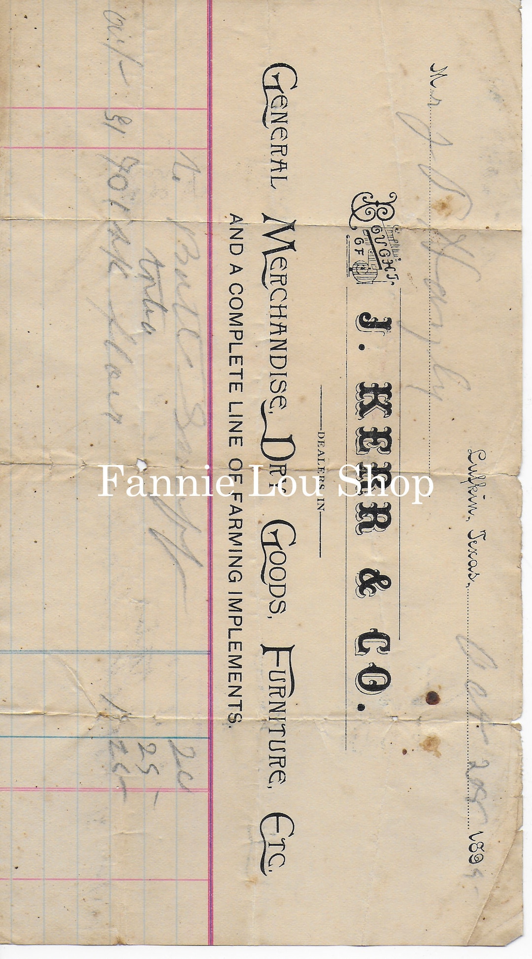 11 Receipts Dating Early 1890's to 1930 One Receipt Handwritten in ...